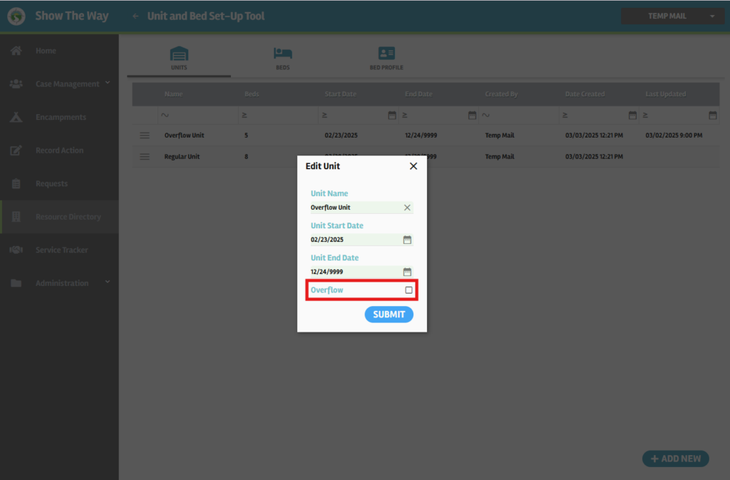 Overflow Bed Inventory Setup - Show The Way